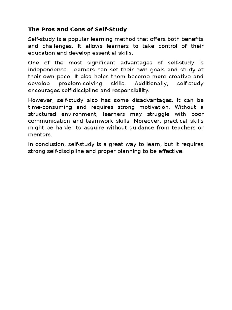 The Pros and Cons of Self-Study | PDF