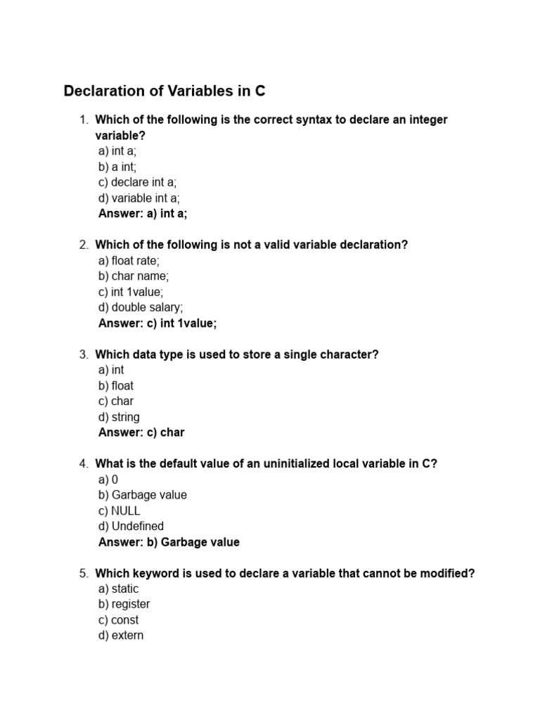 Declaration of Variables in C | PDF