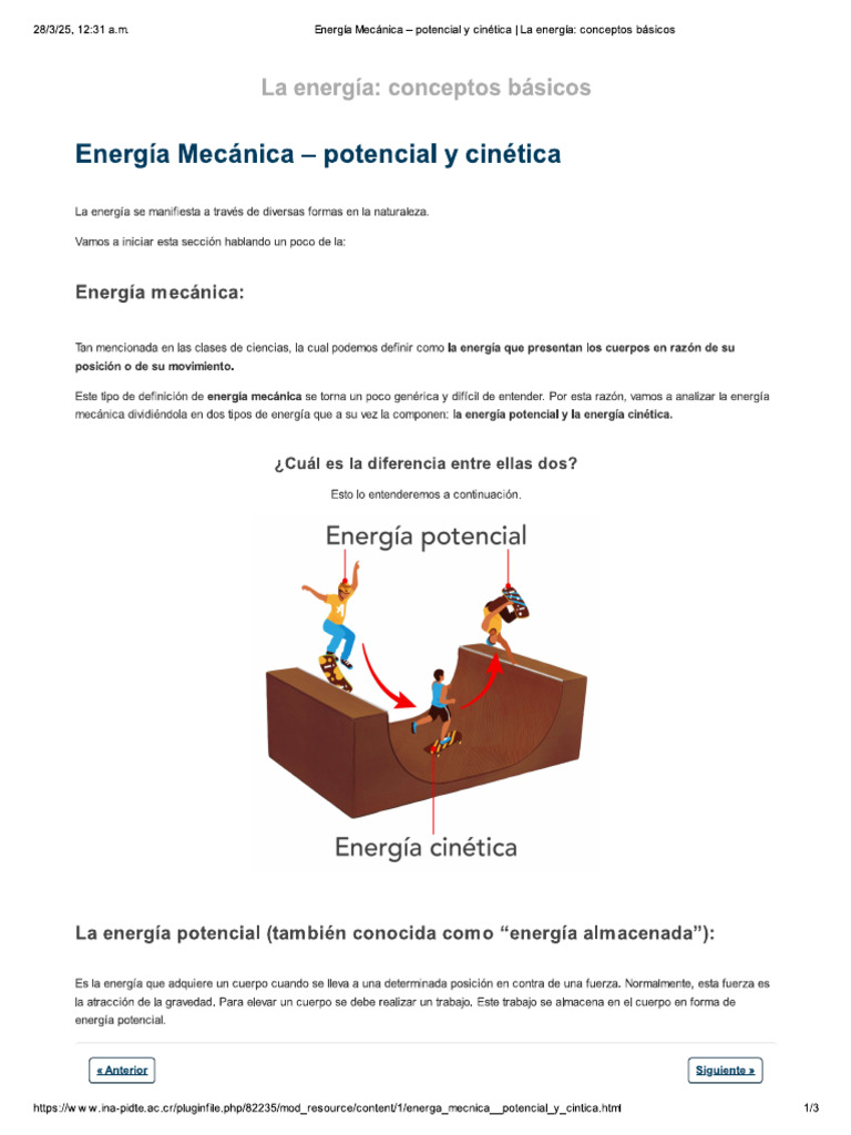 Energía Mecánica - Potencial y Cinética | PDF