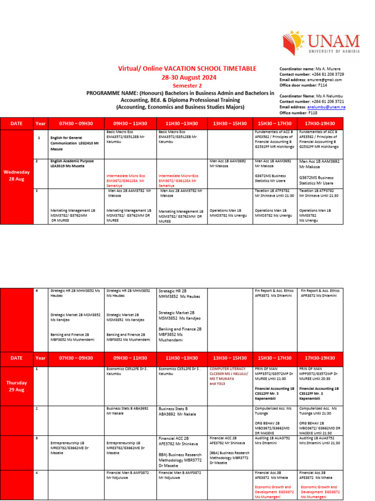 Vacation School TT FCML 2nd Semester 2024 UPDATED | PDF | Business | Economies