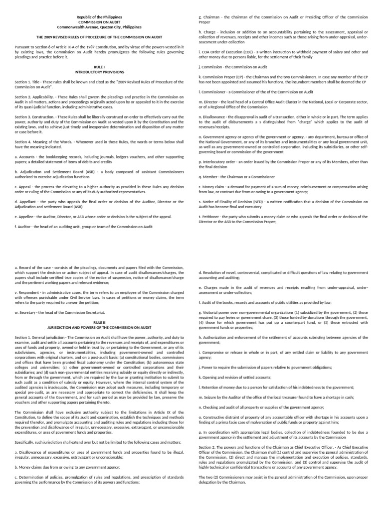 2009 COA Revised Rules of Procedure | PDF | Subpoena Duces Tecum | Audit