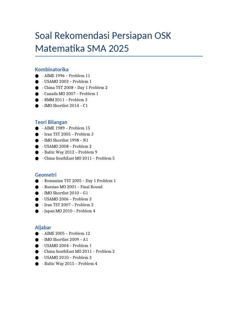 Soal Rekomendasi OSK Matematika 2025 | PDF