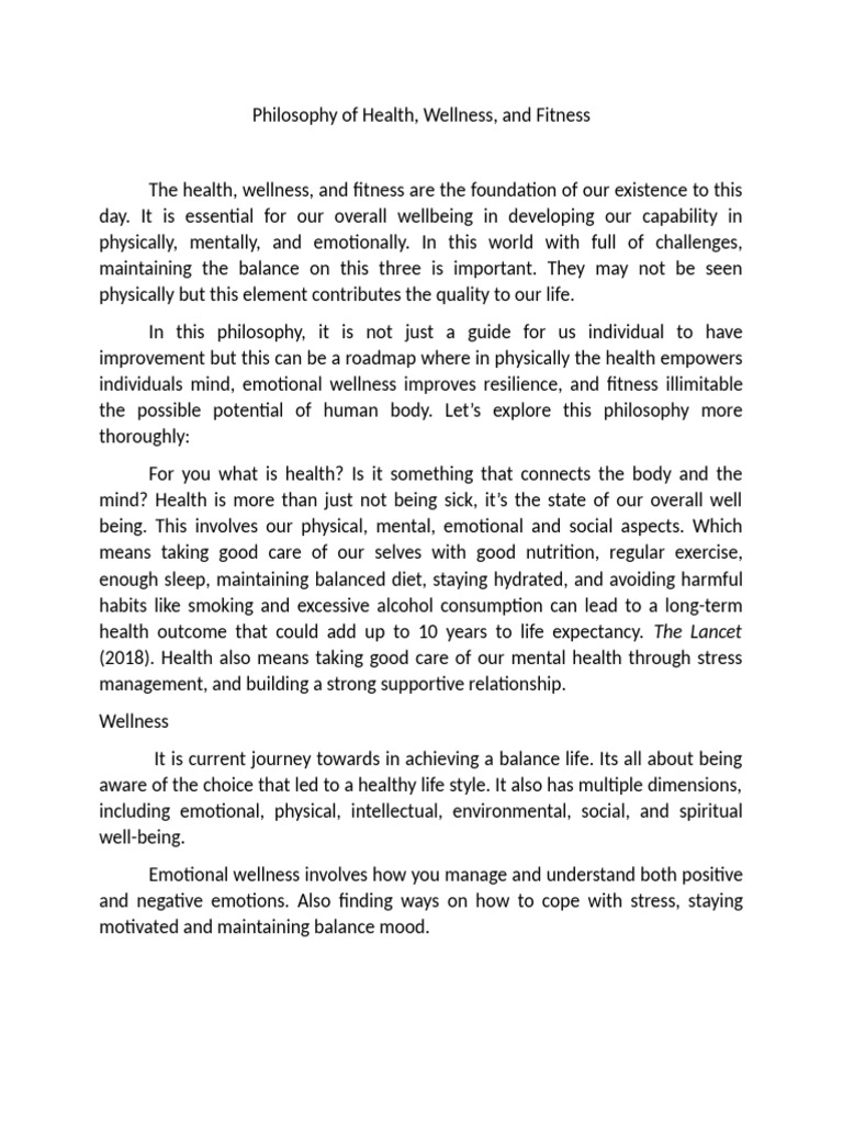 Health, Wellness, and Fitness Philosophy | PDF | Physical Fitness ...