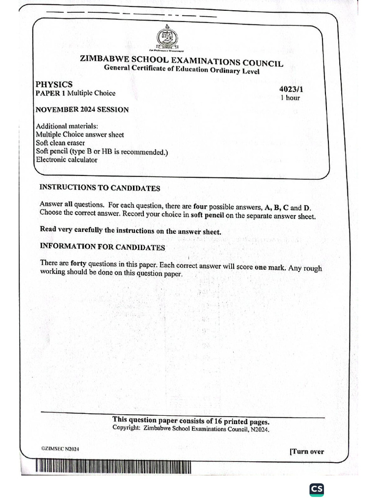 Physics p1 N2024 Olevel | PDF