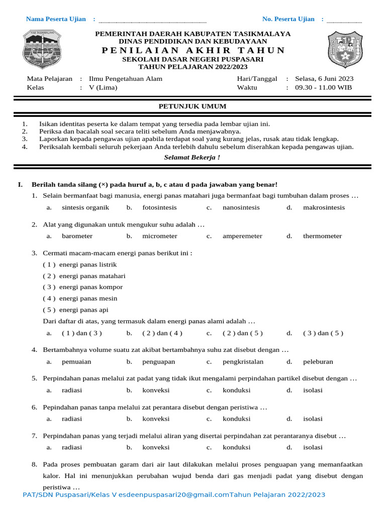 Kelas 5 - 04. Soal PAT - IPA | PDF