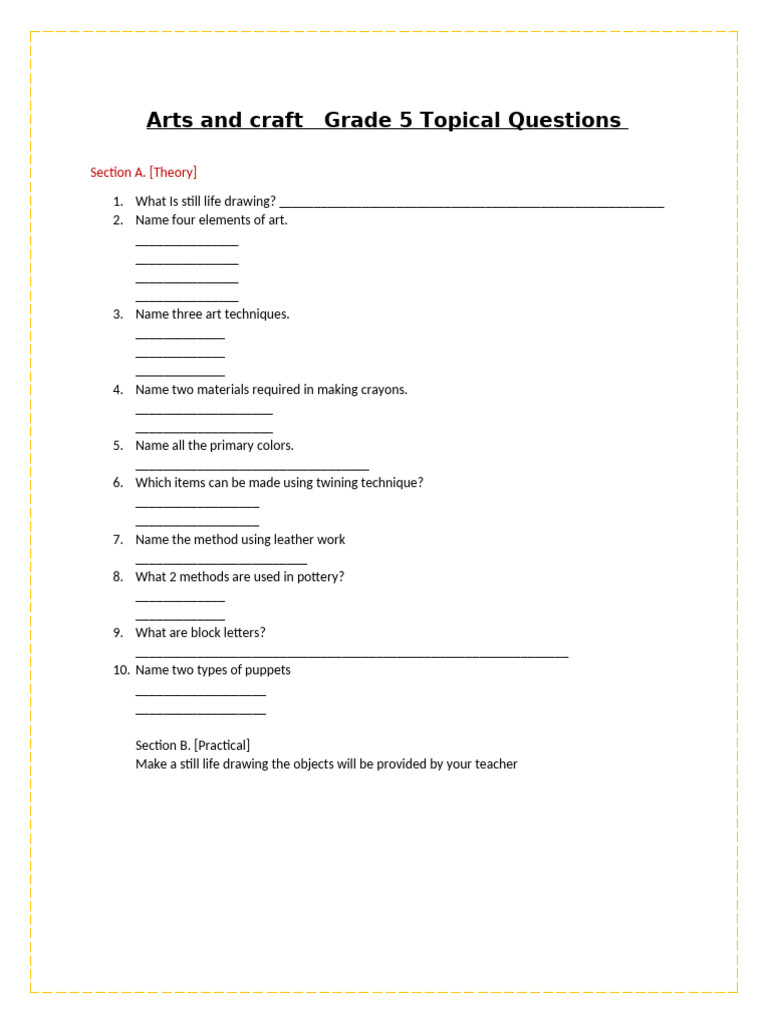 Grade 5 Arts and Craft Questions | PDF