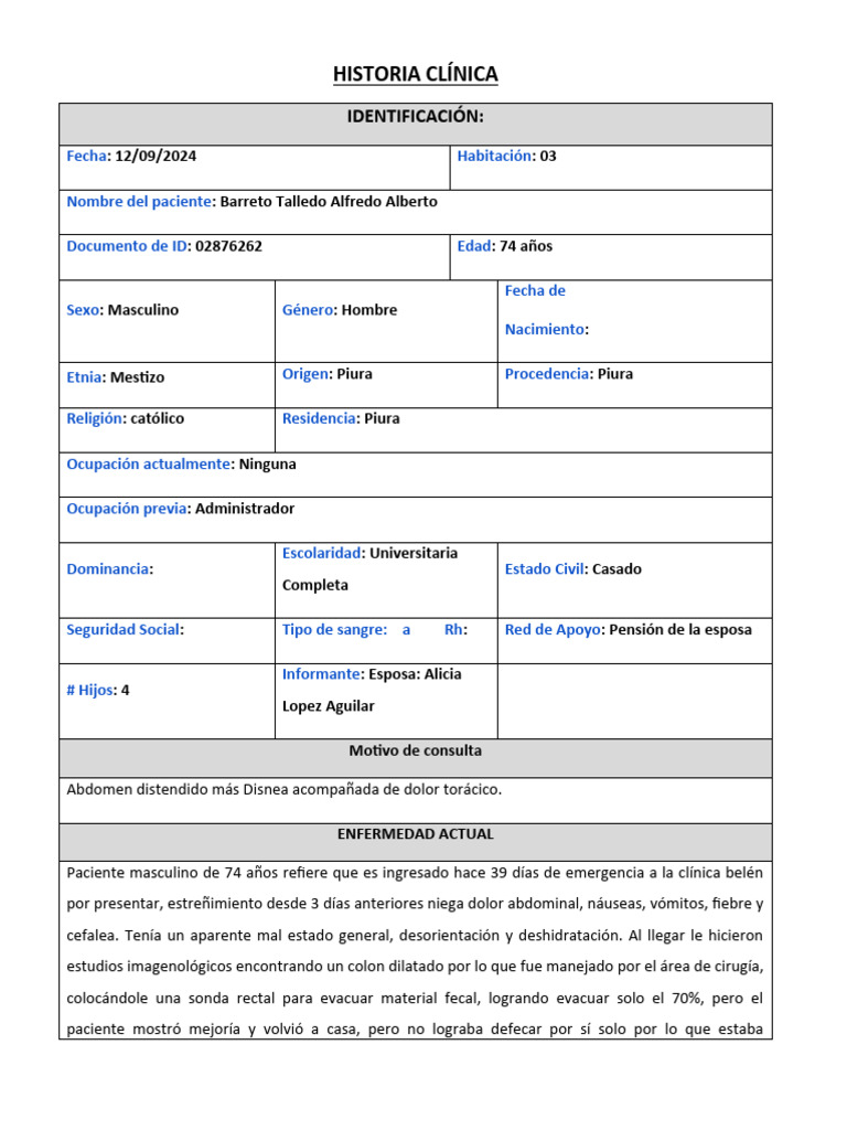 Formato HC en Blanco | PDF | Enfermedades y trastornos | Medicina CLINICA