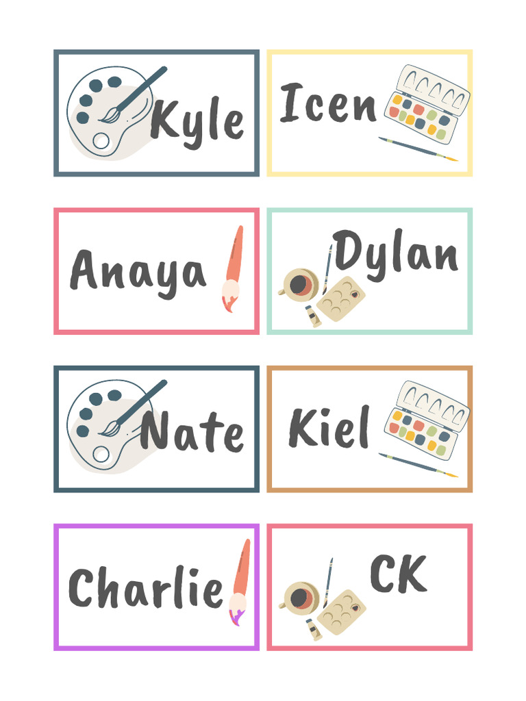 Colorful Art Class Name Tags | PDF