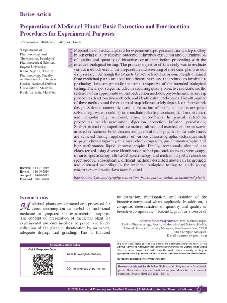 Medicinal Plant Extraction Techniques | PDF | Chromatography | Solvent