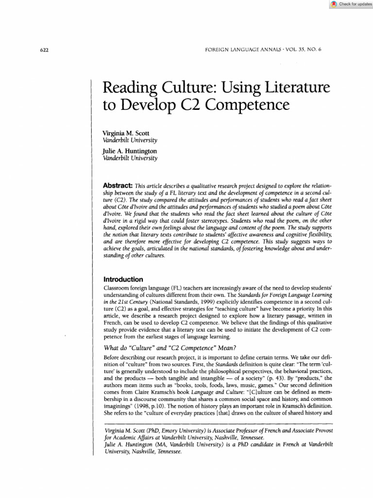 Foreign Language Annals - 2009 - Scott - Reading Culture Using ...