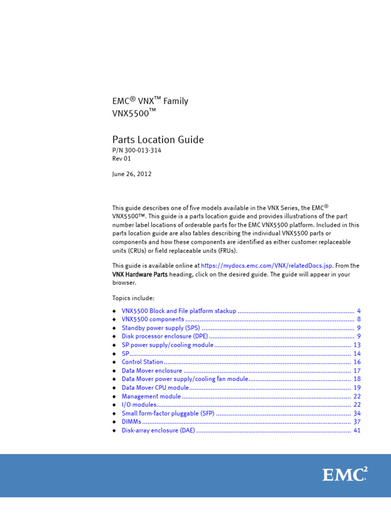 EMC VNX Family VNX5500 Parts Location Guide | PDF | Digital Technology | Computing