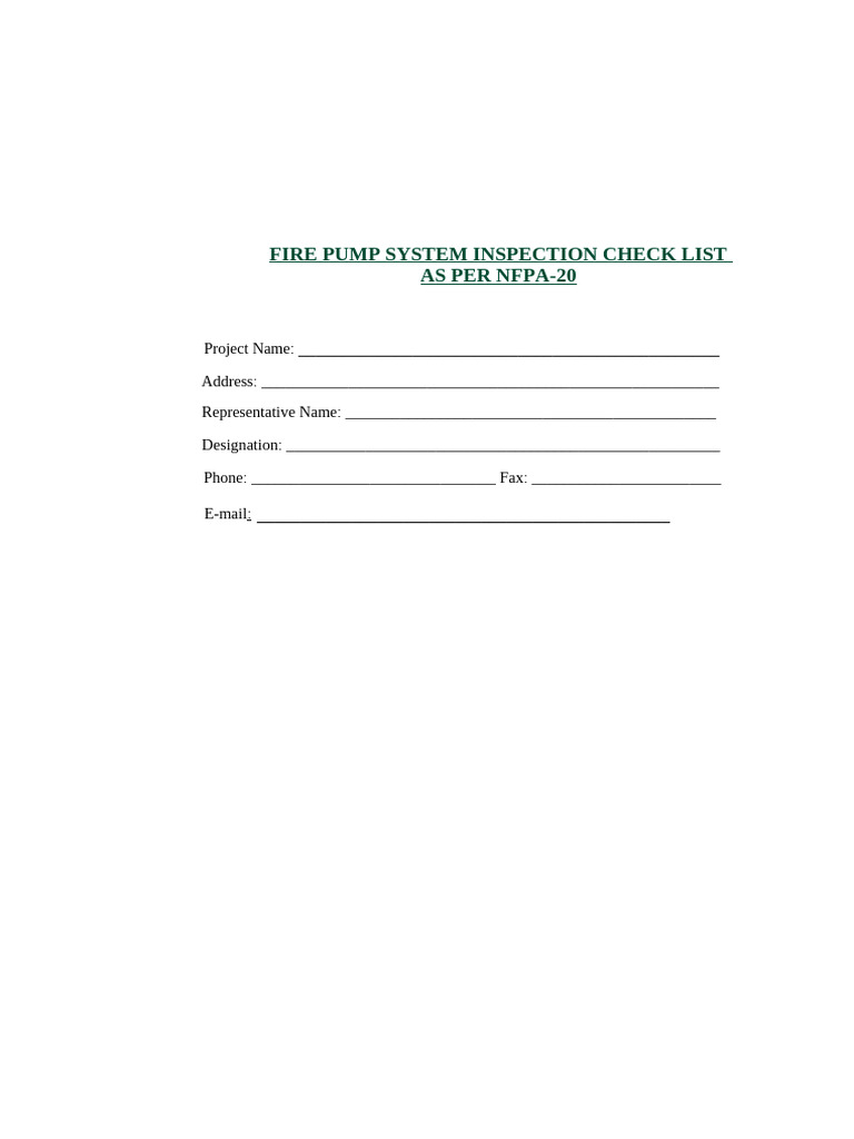 Fire Pump Inspection Checklist. | PDF | Lubricant | Pump