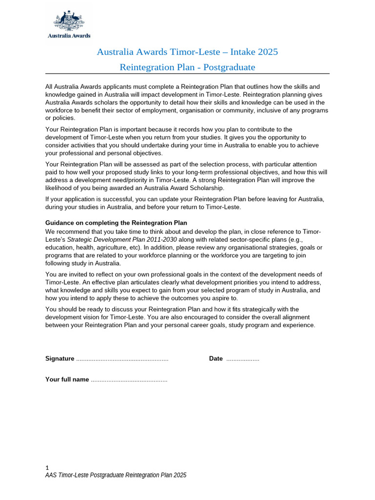 Timor-Leste 2025 Reintegration Plan Guide | PDF | East Timor | Economies