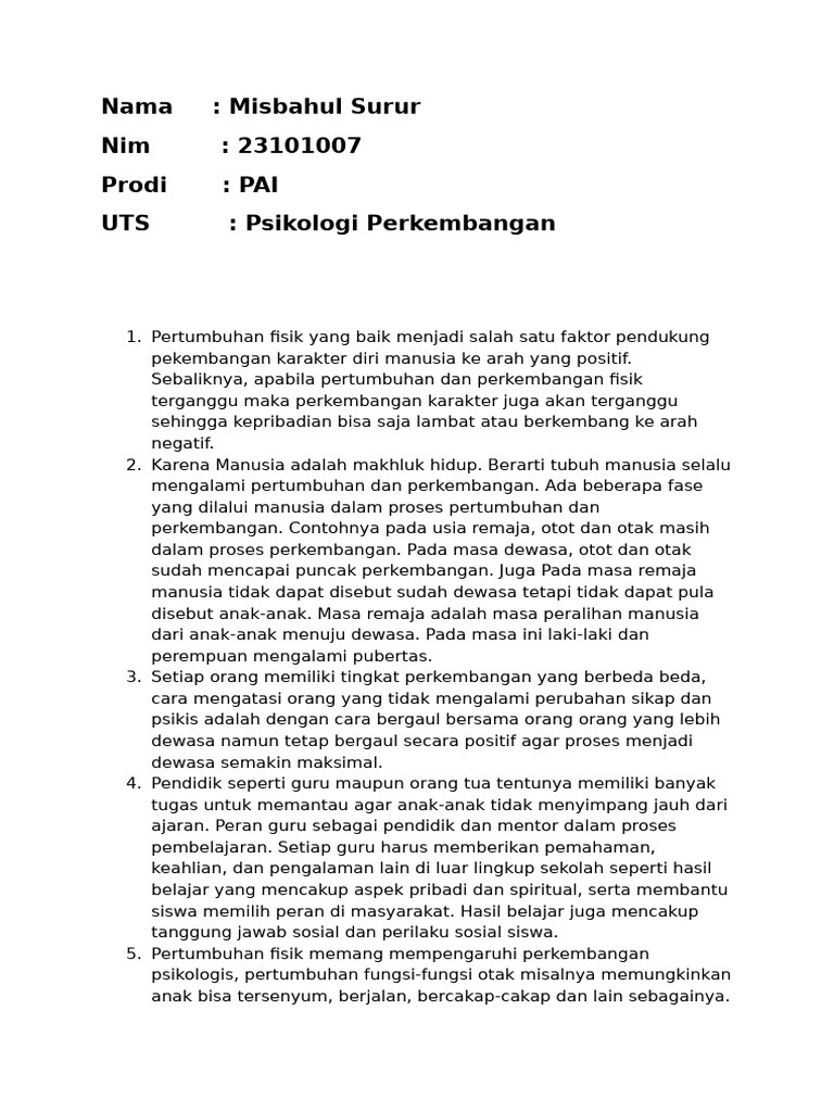 Misbahul Surur UTS Psikologi Perkembangan | PDF