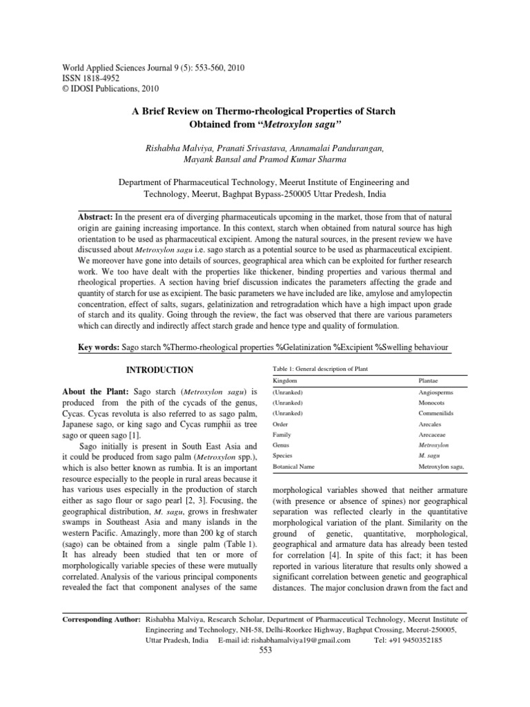 A Brief Review On Thermo-Rheological Properties of Starch Obtained From ...