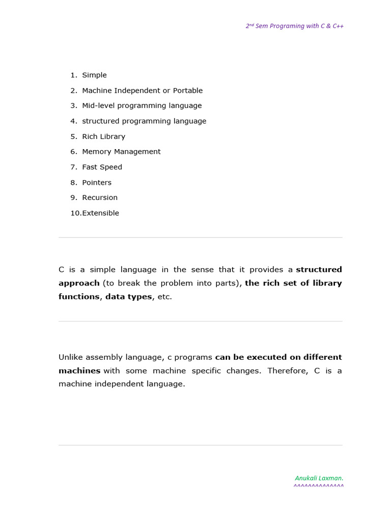 C Language Features Explained | PDF | C (Programming Language) | Pointer (Computer Programming)