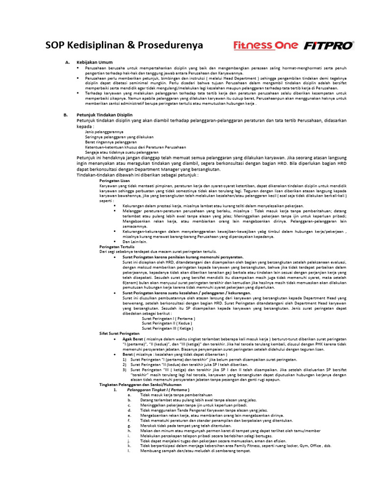 SOP Disiplin Karyawan Perusahaan | PDF