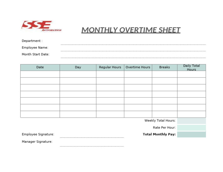 Monthly Overtime Sheet | PDF