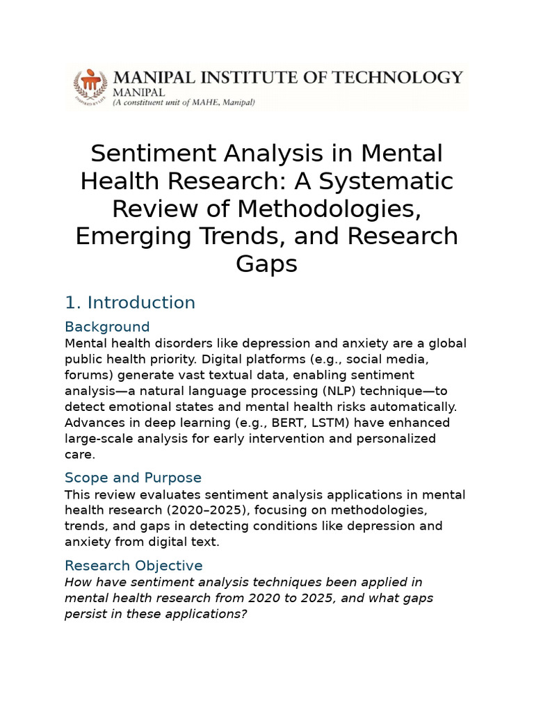 Sentiment Analysis in Mental Health Research | PDF | Deep Learning ...