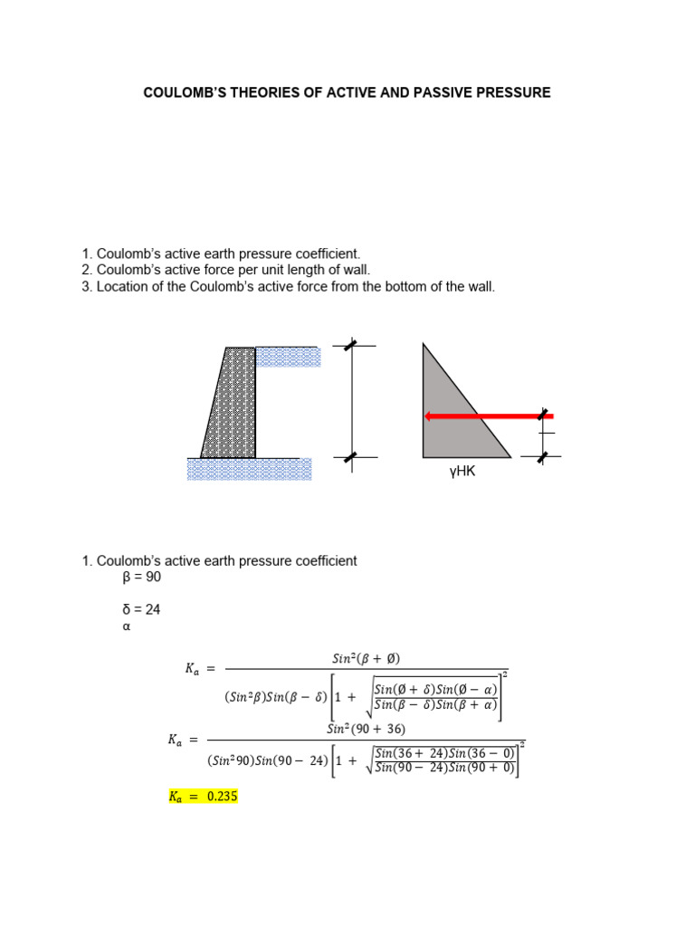 Coulomb's Earth Pressure Calculations | PDF | Nature | Mechanical ...