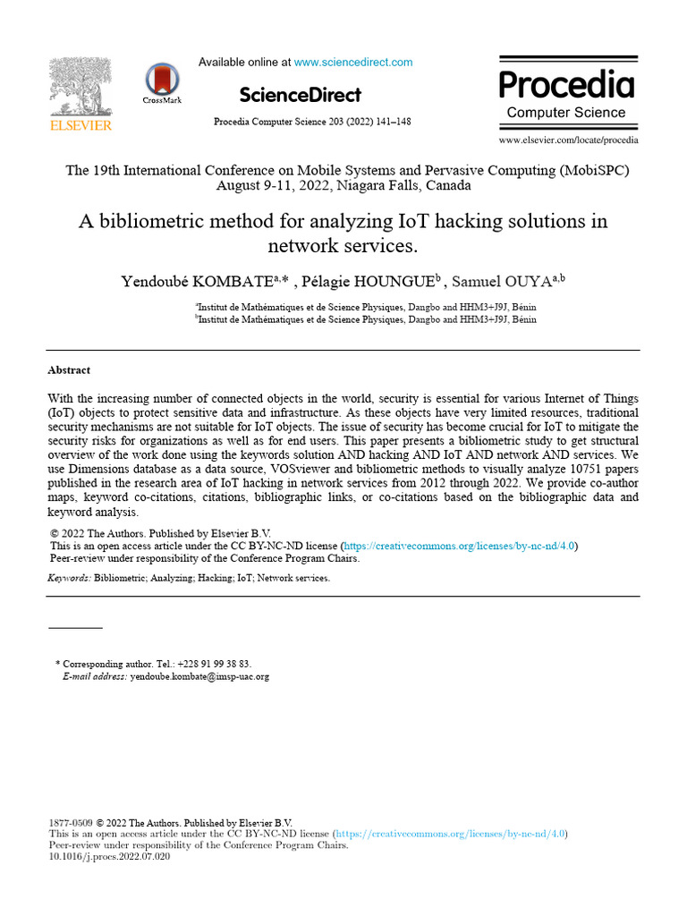 A Bibliometric Method For Analyzing IoT Hacking Solut - 2022 - Procedia Computer | PDF ...