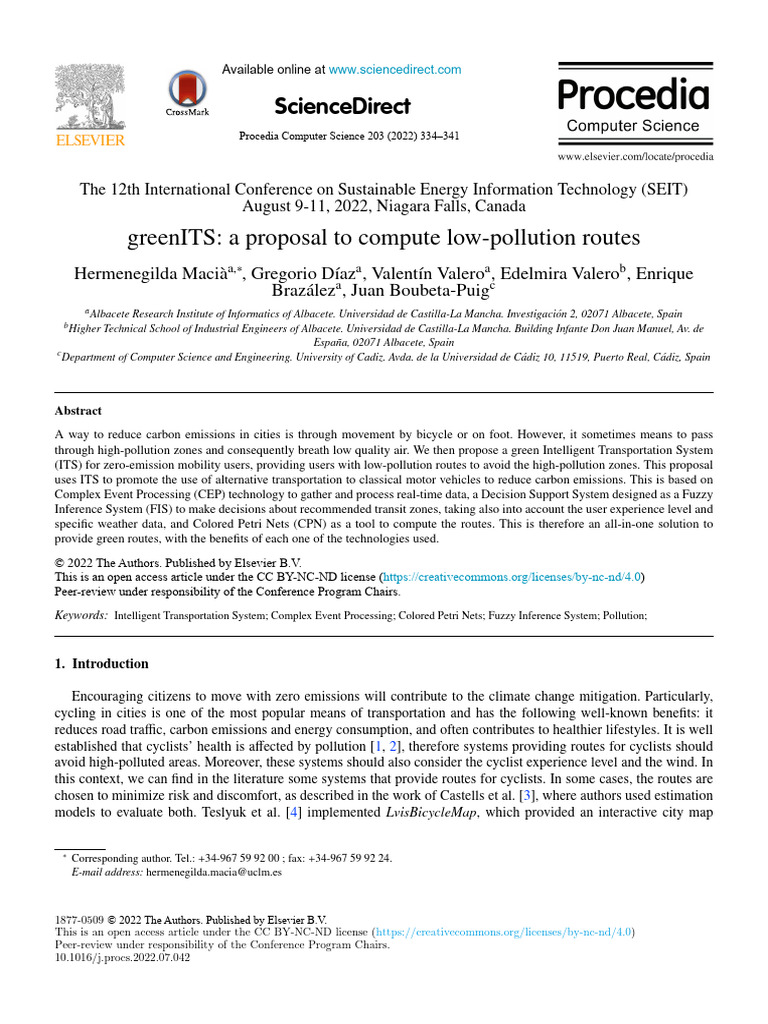 greenITS A Proposal To Compute Low Pollution Ro - 2022 - Procedia Computer Scie | PDF | Fuzzy Logic
