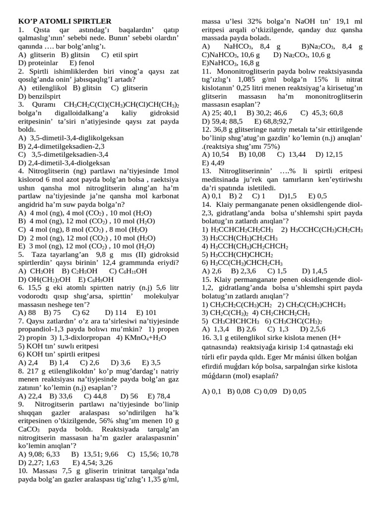 Bir Atomli Spirtler | PDF