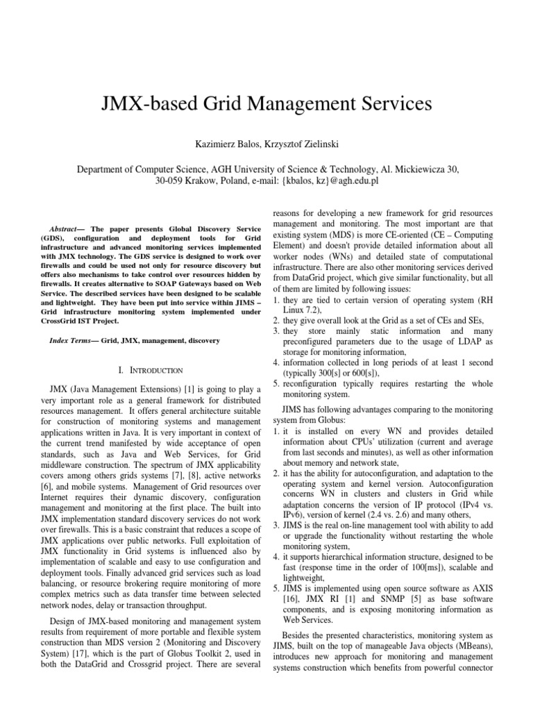 JMX Based Grid Computing Services | PDF | Grid Computing | Soap