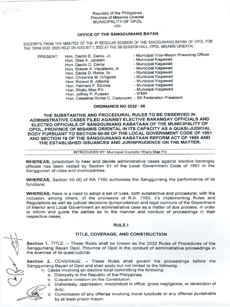 Sample Ordinance - Rules and Procedures in Cases Involving Elective ...