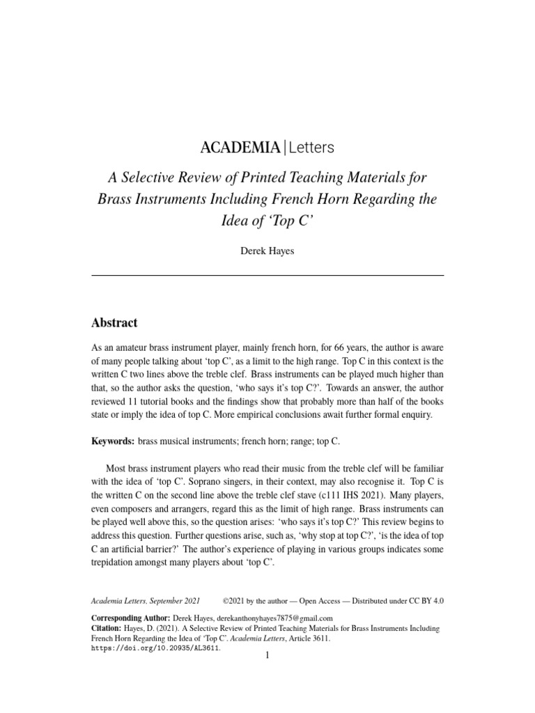 A Selective Review of Printed Teaching Materials | PDF | French Horn | Brass Instruments