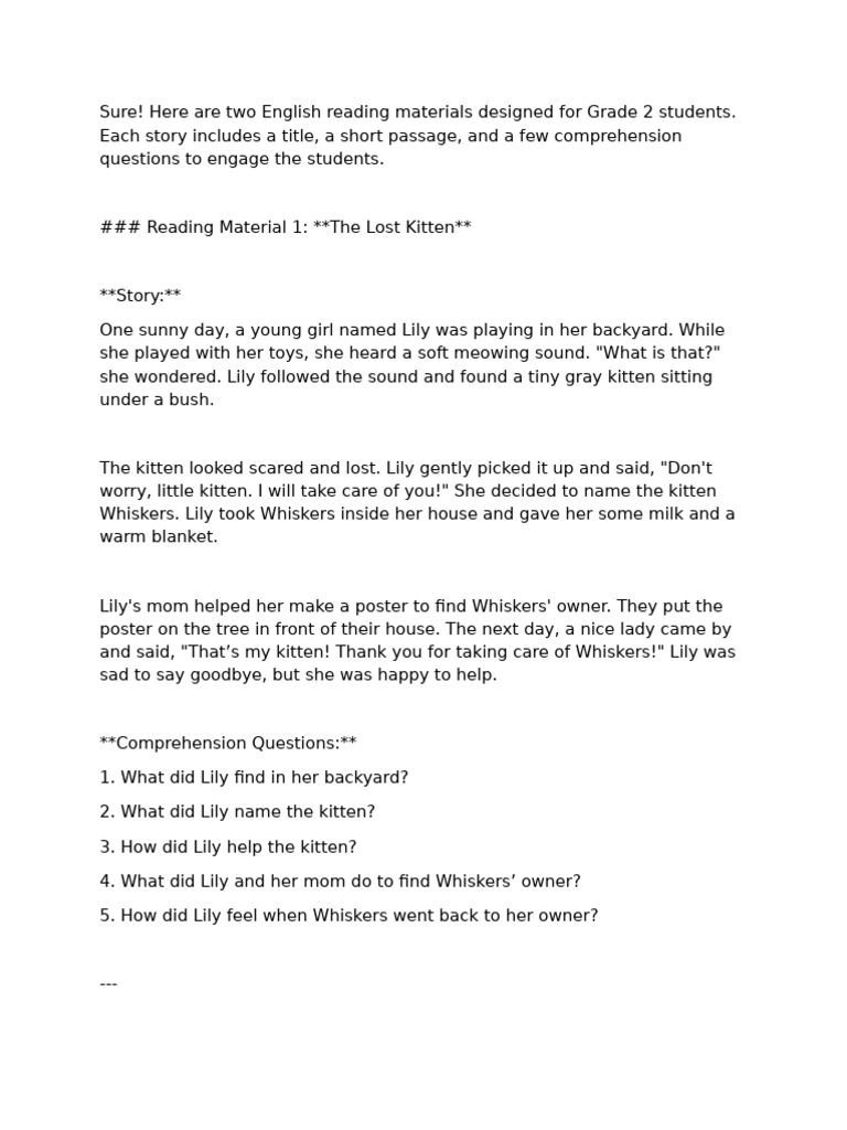 Developed Reading Materials For Grade 2 | PDF