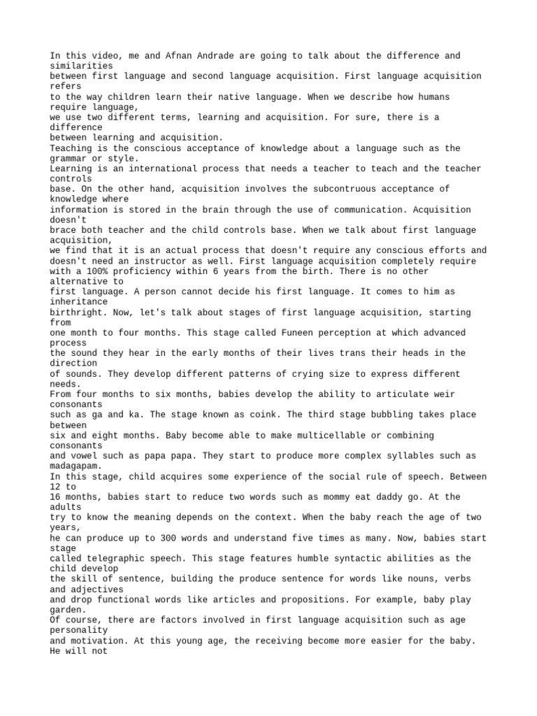The Difference and Similarities Between First Language and Second Language Acquisition | PDF ...