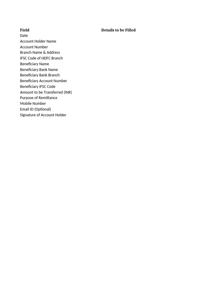 HDFC RTGS Form | PDF