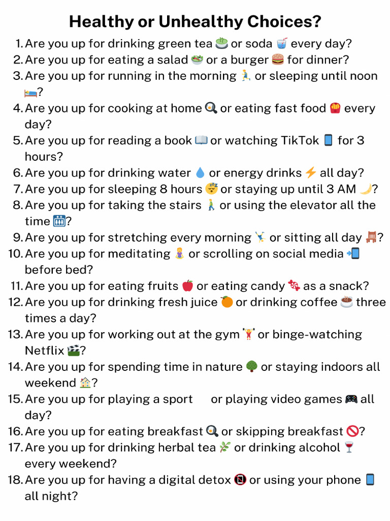 Healthy or Unhealthy Choices | PDF