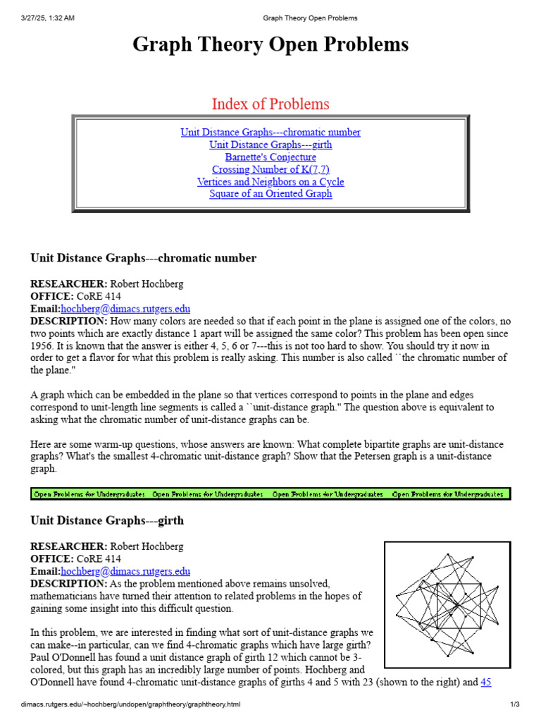 Graph Theory Open Problems | PDF | Vertex (Graph Theory) | Mathematical Concepts