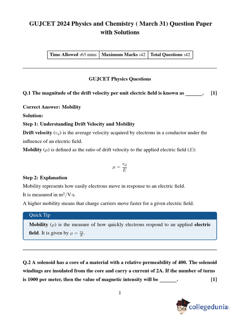 GUJCET Physics and Chemistry | PDF | Inductance | Electromagnetic Induction