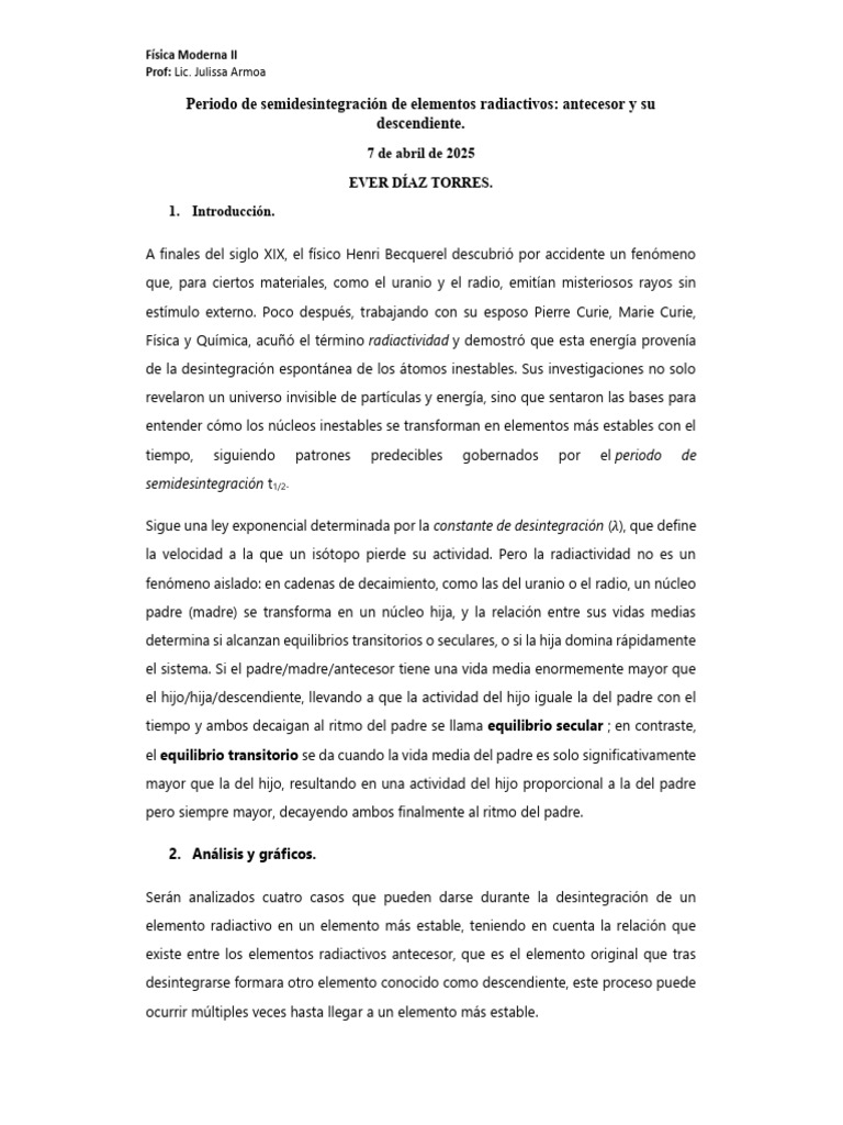 FisicaMod2-EverDiaz-TP1-2025-1 | PDF | Desintegración radioactiva | Radiación ionizante