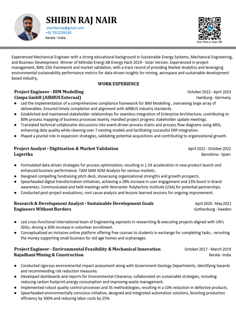 Shibin Raj Nair - Project Eng. CV | PDF | Waste Management | Building ...