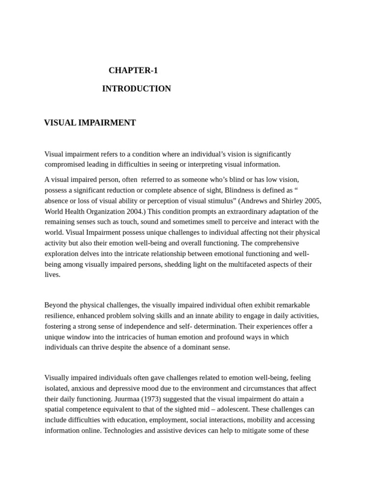 Aditi Introduction Draft 1 | PDF | Visual Impairment | Mental Health