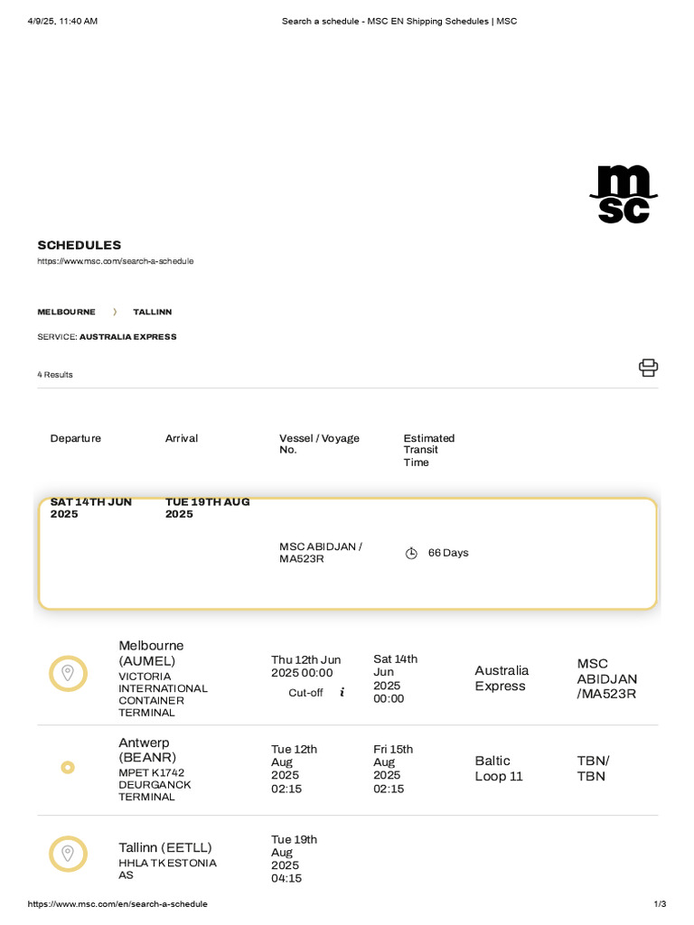Search A Schedule - MSC EN Shipping Schedules - MSC | PDF | Merchant ...