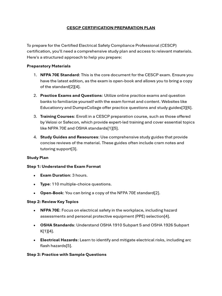 CESCP Certification Study Plan | PDF | Occupational Safety And Health ...