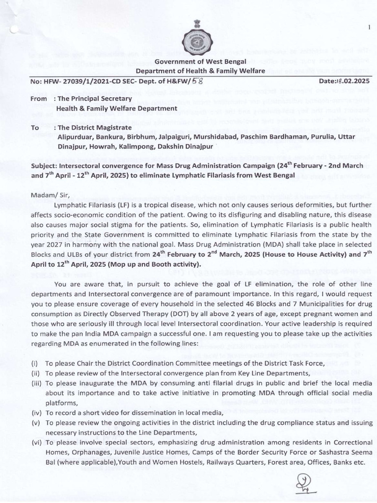 Letter To The District Magistrate From The Principal Secretary (H&FW ...