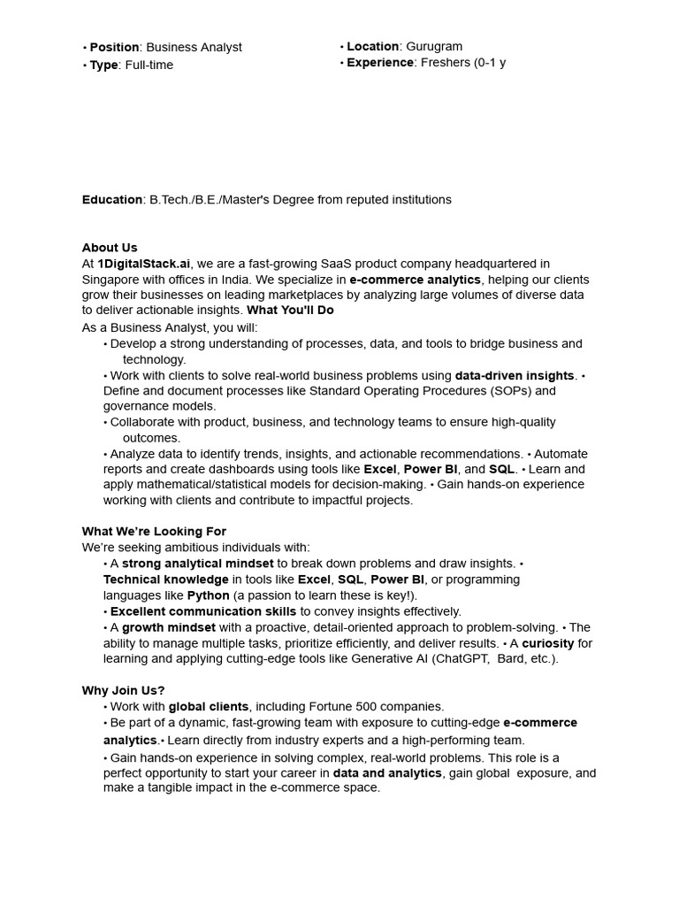Business Analyst Role at 1DigitalStack.ai | PDF