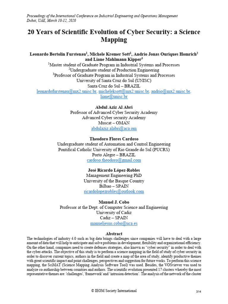 20 Years of Scientific Evolution of Cyber Security A Science Mapping ...