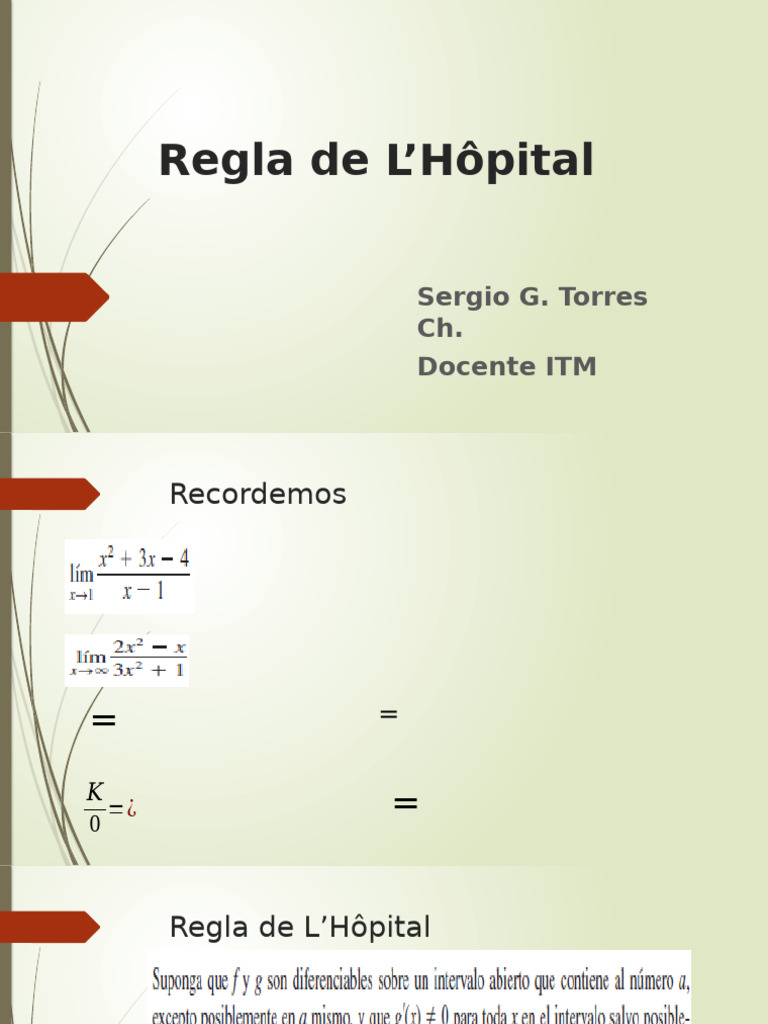 Regla de L'Hôpital: Ejercicios y Aplicaciones | PDF