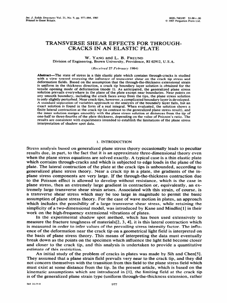 Transverse Shear Effects for Through-cracks in an Elastic Plate | PDF ...