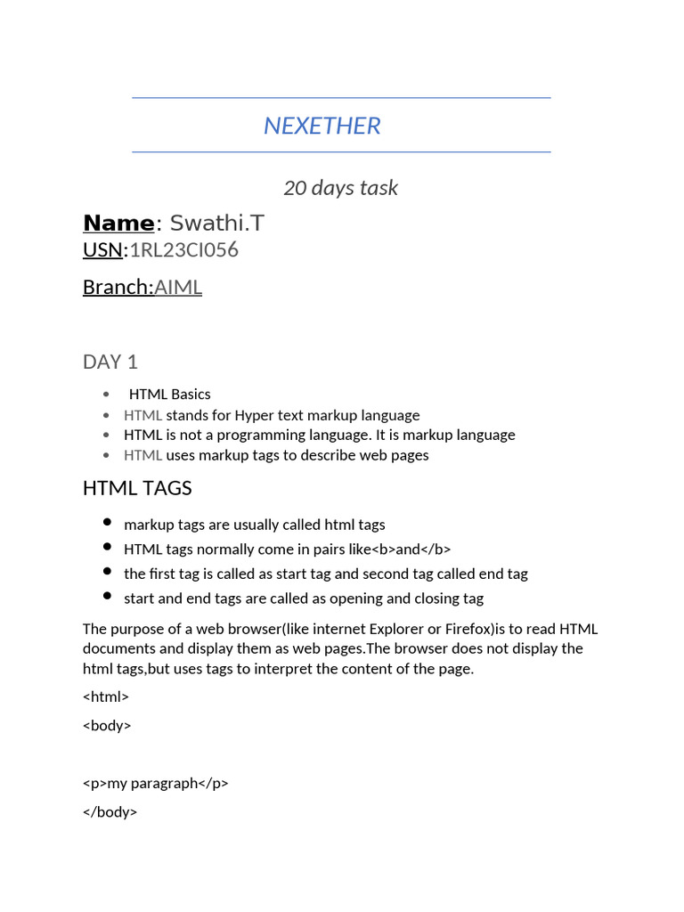 20days Self Learning Sprint-1 | PDF | Html Element | Html