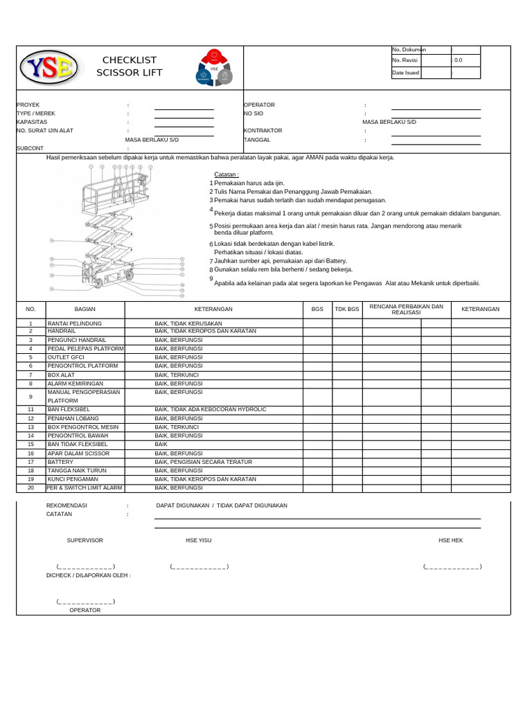 Checklist Keamanan Scissor Lift | PDF