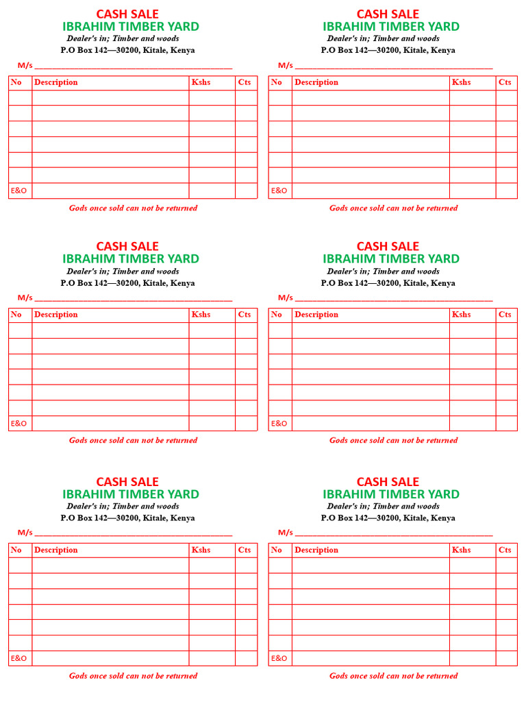 Ibrahim Timber Yard Cash Sale Receipt | PDF