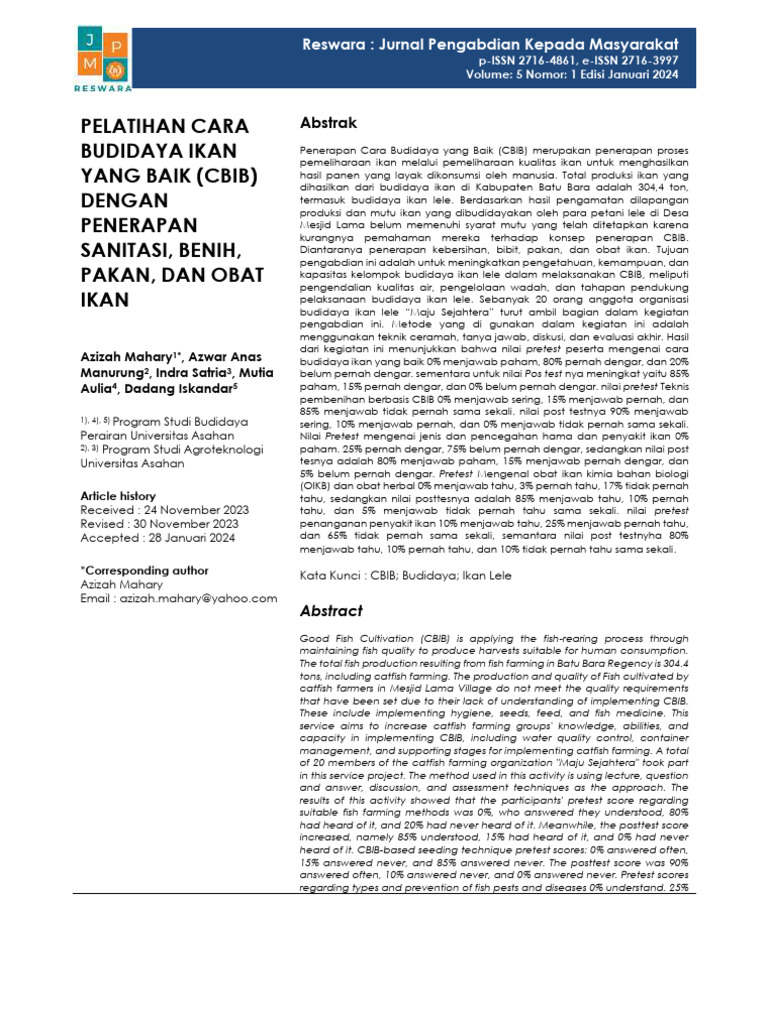 Pelatihan Cara Budidaya Ikan Yang Baik Cbib Dengan | PDF